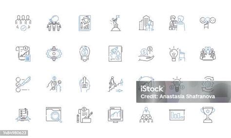 팀 Kpi 라인 아이콘 컬렉션입니다 메트릭 목표 성과 보상 인센티브 벤치마크 결과 벡터 및 선형 그림 목표 목표 책임 개요