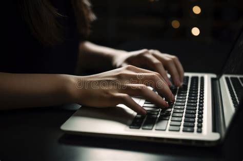 Ai Generated Illustration Of A Person S Hands Typing On A Laptop Keyboard Stock Illustration