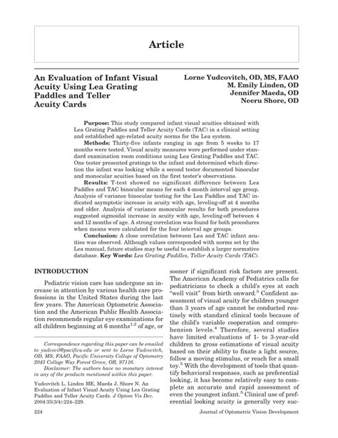 Pdf An Evaluation Of Infant Visual Acuity Using Lea Grating Paddles And Teller Acuity Cards