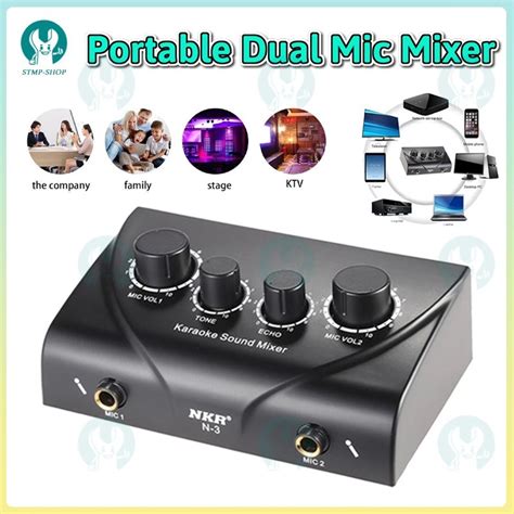 Audio Mixer Amplifier Portable Dual Mic Inputs For Amplifier And Microphone Karaoke Echo Mixer【cod