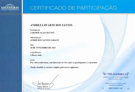 Certificação Tecwin Aduaneiras Informação Sem Fronteiras Aquele Que Andreza Dos Santos