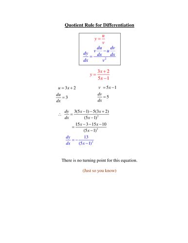 quotient rule solved example teaching resources