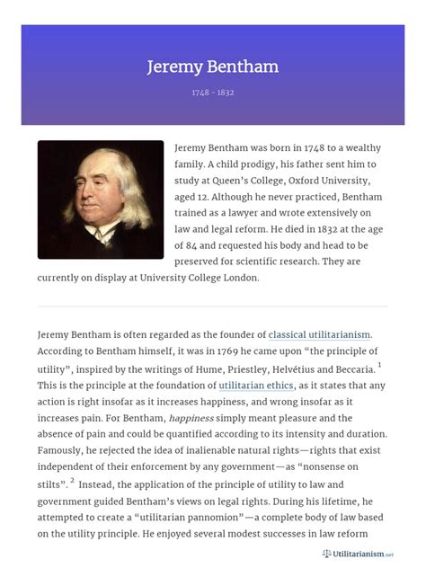 Jeremy Bentham Utilitarianism Net Pdf Utilitarianism Philosophical Theories