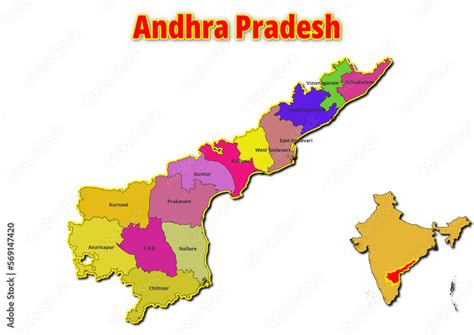 Map Of Andhra Pradesh State With Names Of Regions Vector Illustration