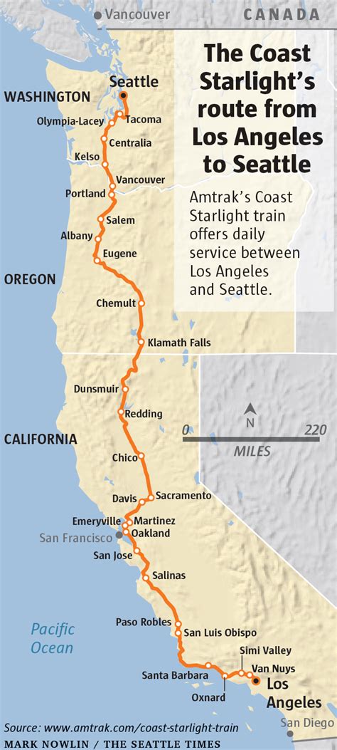 Map Of Amtrak Coast Starlight Route Free Printable Templates