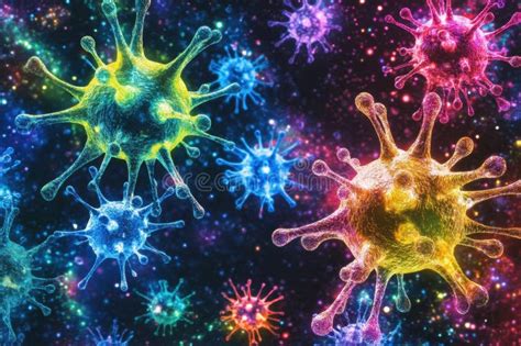 Viruses Interacting With Human Cells In Colorful Depiction Highlighting