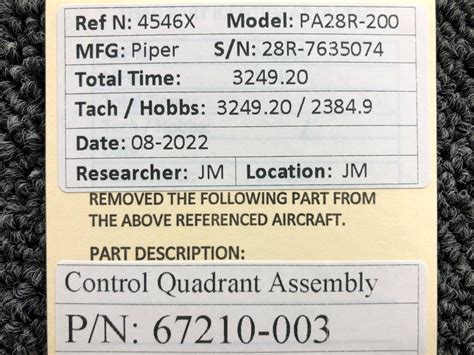 67210 003 Piper Pa28r 200 Control Quadrant Assembly