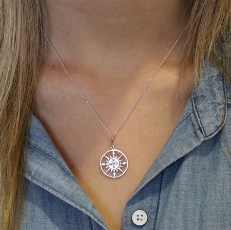 Compass Necklace Sterling Silver Compass Rose Necklace Etsy