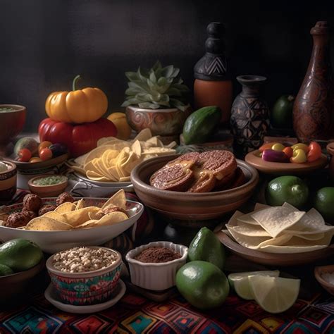 Ingredientes Tradicionais De Comida Mexicana Em Fundo Escuro Com Espaço De Cópia Imagem Gerada