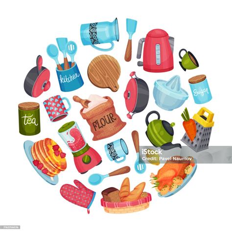 Cooking Class And Kitchen Utensil Round Composition Design Vector