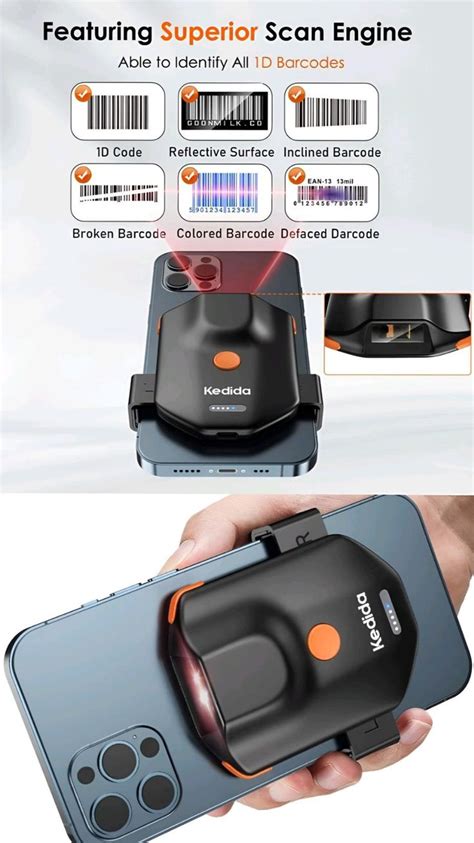 1d Bluetooth Barcode Scanner Kedida Portable Back Clip Wireless Bar Code Scanner