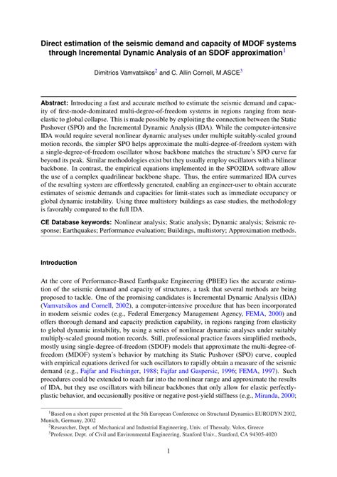 Pdf Direct Estimation Of Seismic Demand And Capacity Of Multidegree Of Freedom Systems Through