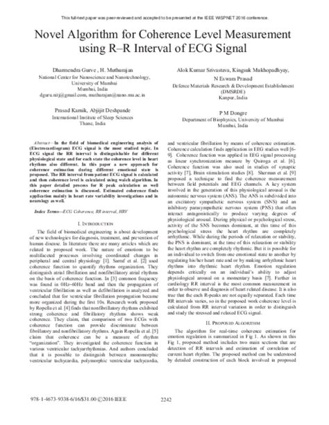 pdf novel algorithm for coherence level measurement using r r