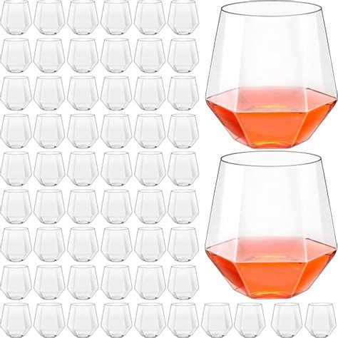 Hsei 60 Pcs Stemless Plastic Wine Glasses Disposable 12 Oz