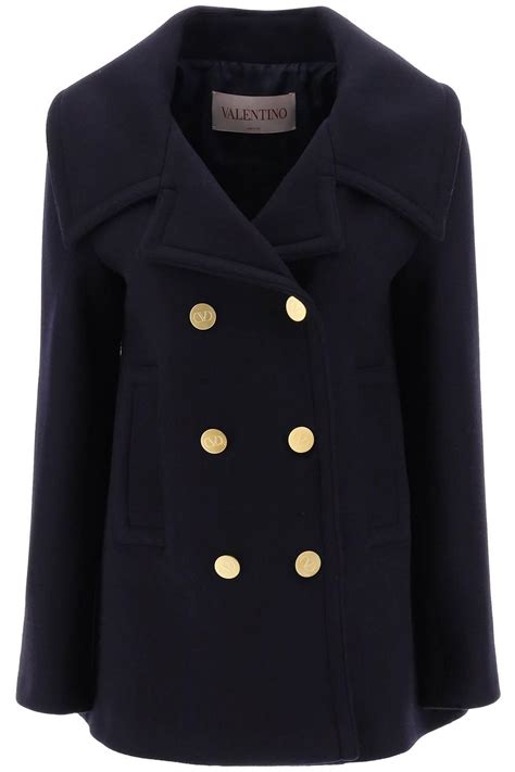 Valentino Garavani Diagonal Double Wool Double Breasted Peacoat Blue