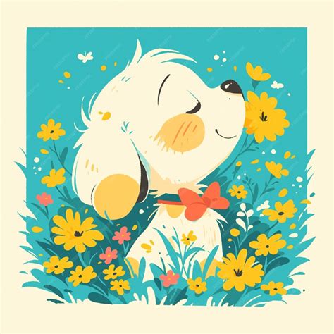 Cavachon Olfateando Las Flores En El Jardín Vector Premium