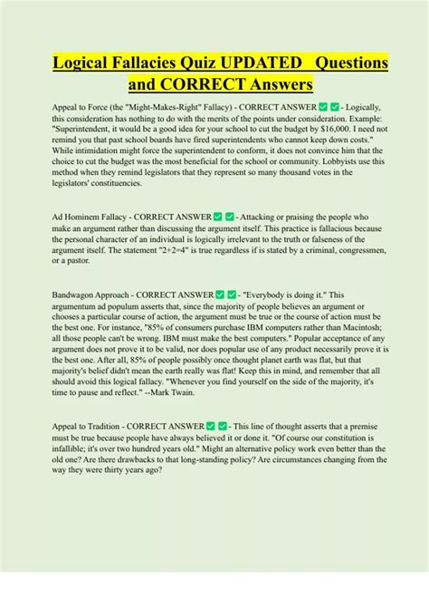 Logical Fallacies Quiz Updated Questions And Correct Answers Logical Fallacies Stuvia Us