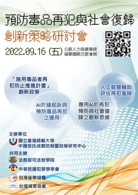 國立臺灣師範大學中國信託成癮防制暨政策研究中心 【111年9月16日預防毒品再犯與社會復歸創新策略研討會】 研討會電子手冊，雲端空間連結