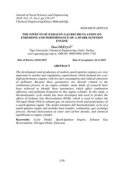 Pdf The Effects Of Exhaust Gas Recirculation On Emissions And Performance Of A Spark Ignition