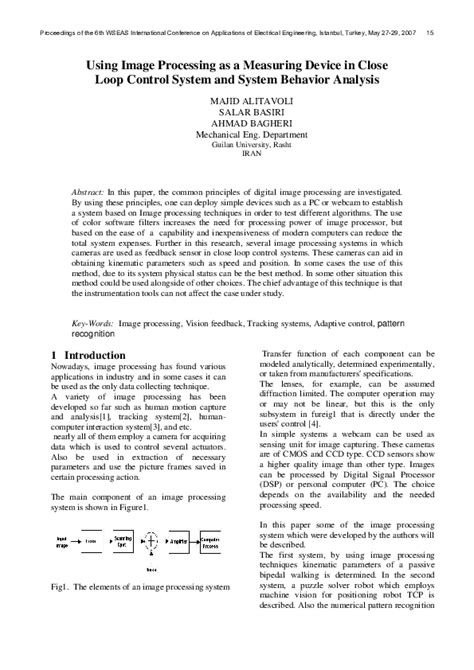Pdf Using Image Processing As A Measuring Device In Close Loop
