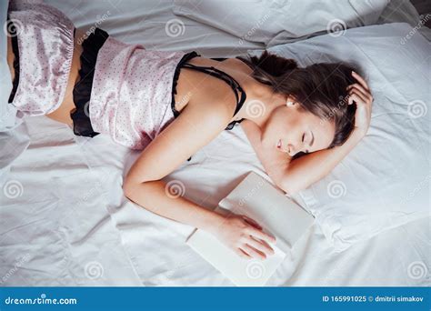 Girl In Pink Pajamas Lying On Bed Stock Image Image Of Breakfast