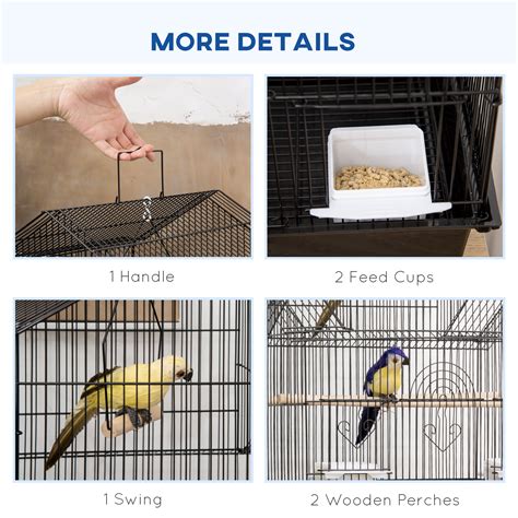 Pawhut Metal Bird Cage With Plastic Swing Perch Food Container Tray