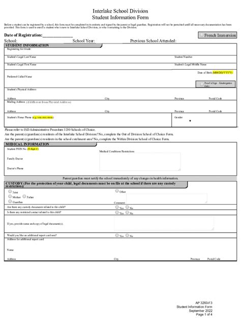 Interlake School Division Student Information Form Fill Out And Sign