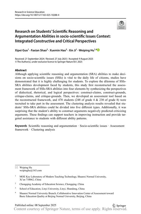 Research On Students Scientific Reasoning And Argumentation Abilities