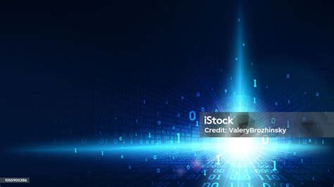 Binary Code In Abstract Futuristic Cyberspace Matrix Shining Blue Background With Digital Code