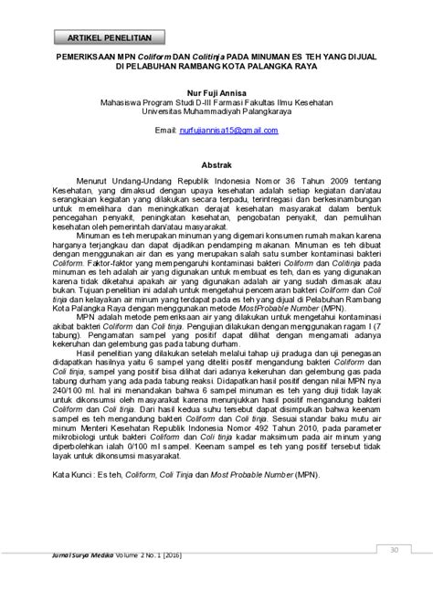 Pdf Pemeriksaan Mpn Coliform Dan Colitinja Pada Minuman Es Teh Yang