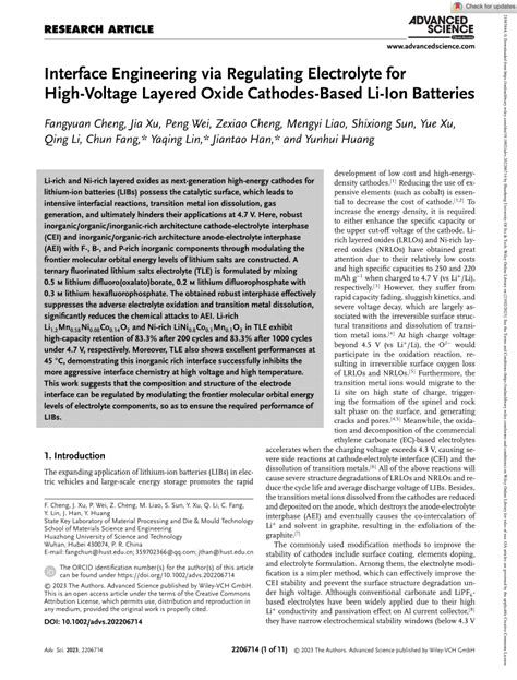 Pdf Interface Engineering Via Regulating Electrolyte For High‐voltage Layered Oxide Cathodes