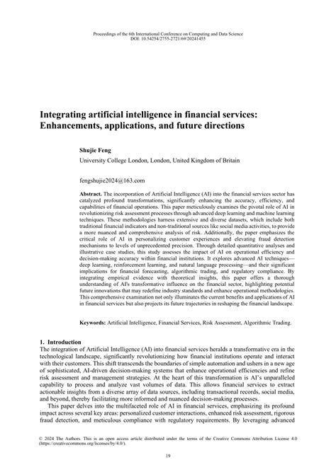 Pdf Integrating Artificial Intelligence In Financial Services Enhancements Applications And