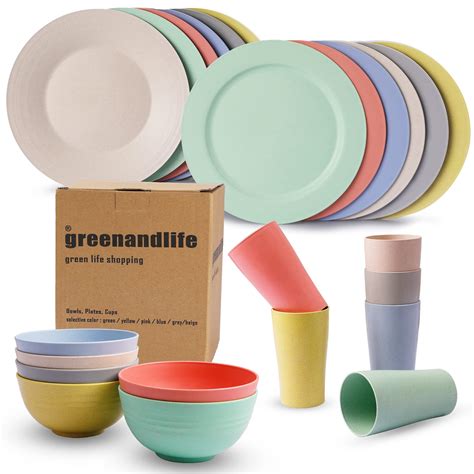 Greenandlife Premium Plastic Dinnerware Sets For 6 24pcs Unbreakable Microwave Safe Reusable