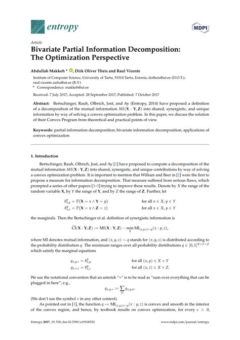 Pdf Bivariate Partial Information Decomposition The Optimization Perspective
