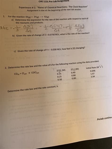 Solved Che 112l Pre Lab Assignment Experiment 1 Rates Of