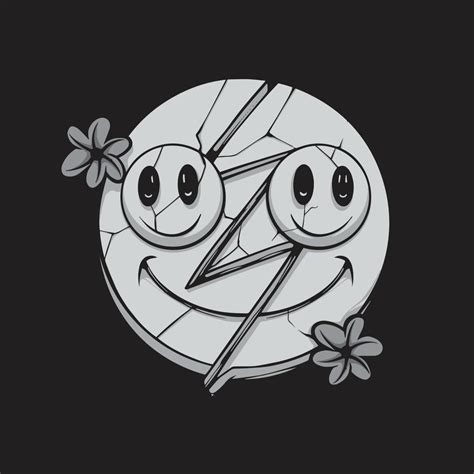 Fake Smile Emoticon And Flower Black And White 14532150 Vector Art At