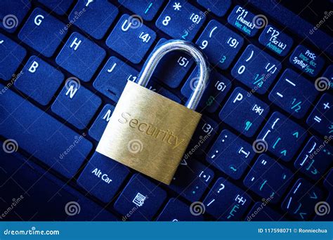 Golden Padlock On Keyboard Cyber Security Concept Stock Image Image