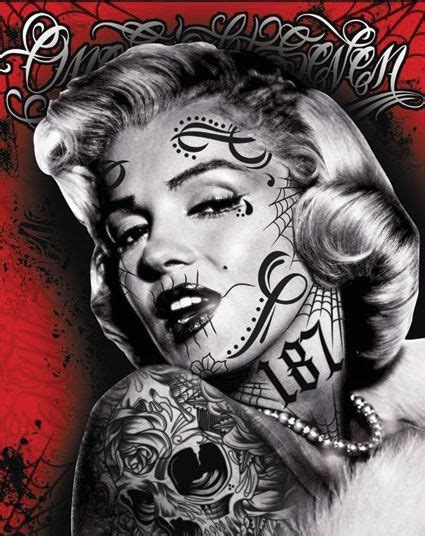 Marilyn Monroe Gangsta Tattoo Thug Life Girl Arte Pin Up Bianco E