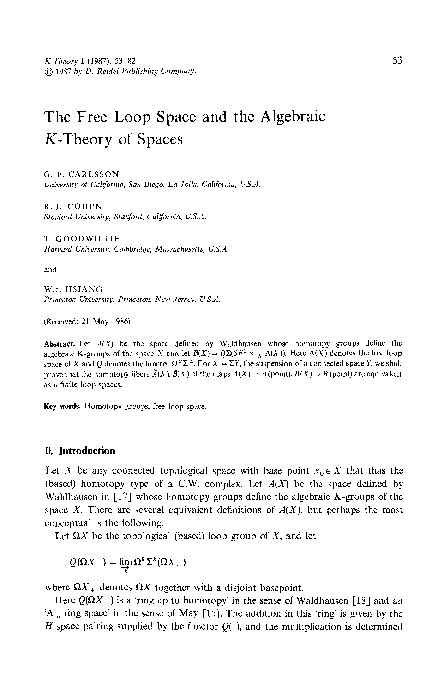 Pdf The Free Loop Space And The Algebraic K Theory Of Spaces