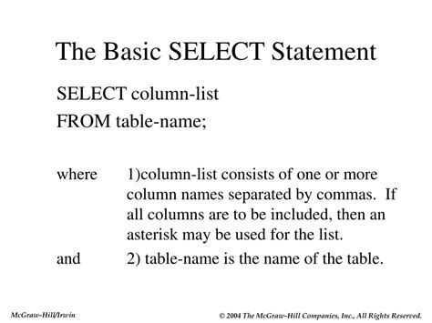 ppt chapter 1 basic select statements powerpoint presentation free