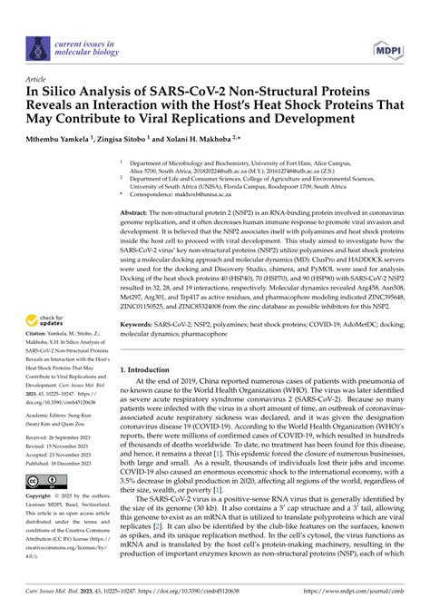 Pdf In Silico Analysis Of Sars Cov 2 Non Structural Proteins Reveals An Interaction With The