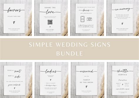 Simple Wedding Signs Bundle Diy Wedding Printable Templates Modern