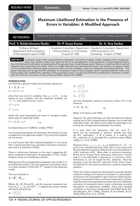 Pdf Maximum Likelihood Estimation In The Presence Of Errors In