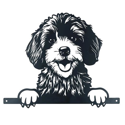 Black Metal Peeking Cockapoo Silhouette With Fixing Plate Garden Ornament T