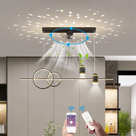 Ceiling Fan With Spotlights Square Led Stepless Dimming White Nordic