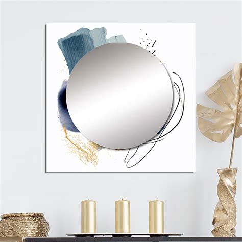 East Urban Home Cheyenn Landscape Of Dark Blue And Gold Strokes V Modern Geometric Square