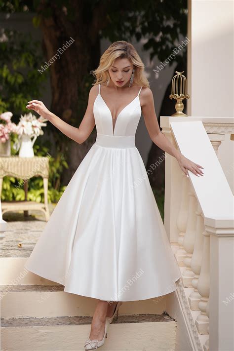 White Short Simple Wedding Dresses Short Satin Wedding Dresses Mini