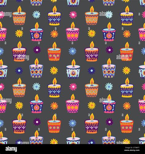 Day Of The Dead Ofrenda Candles On Gray Seamless Pattern Design Stock