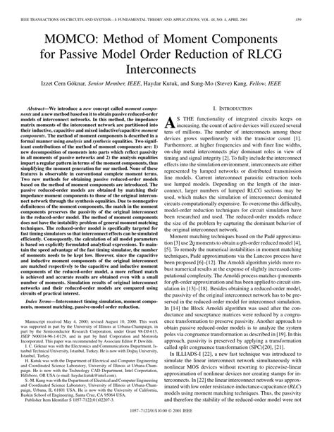 Pdf Momco Method Of Moment Components For Passive Model Order Reduction Of Rlcg Interconnects