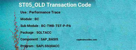 St05old Sap Tcode For Performance Trace